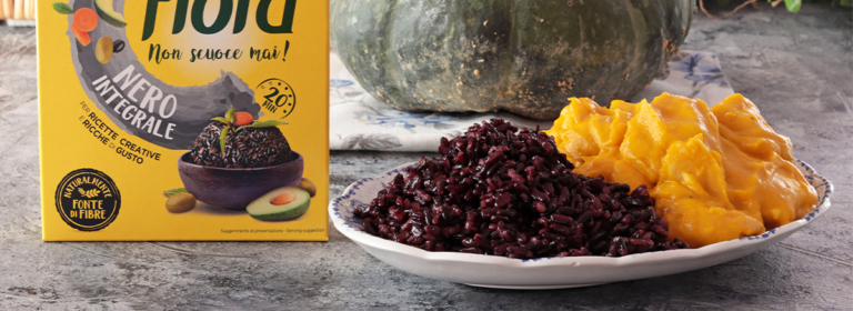 Riso nero con pollo e crema di zucca - Riso Flora