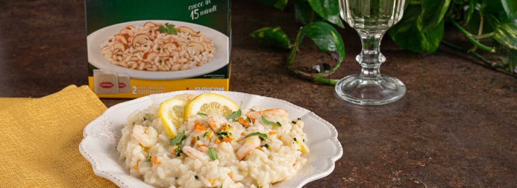 Risotto alla bisque di gamberi, profumato al limone - Riso Flora